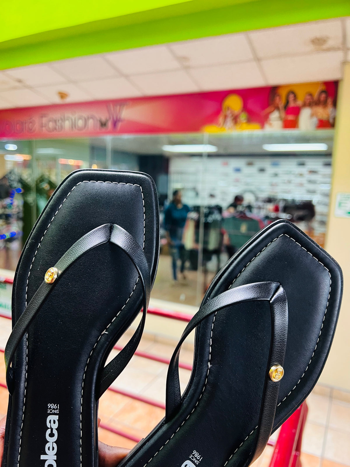Moleca Sleek Black Strappy Comfort Sandals with Golden Accent ...